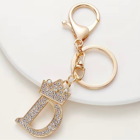 Other | New Metal Gold Rhinestone Crown Letter D Keychain Bag Charm ...